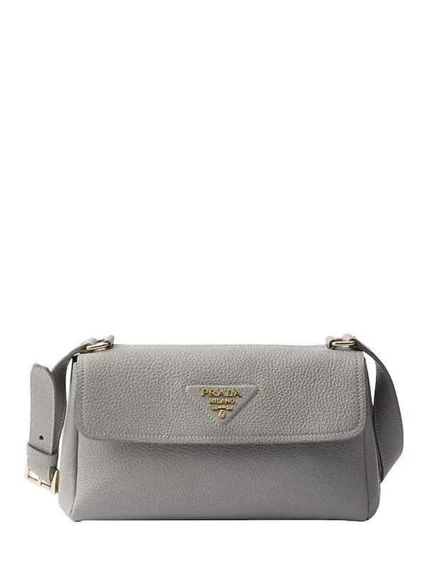 Prada Small Leather Shoulder Bag - Granite Gray