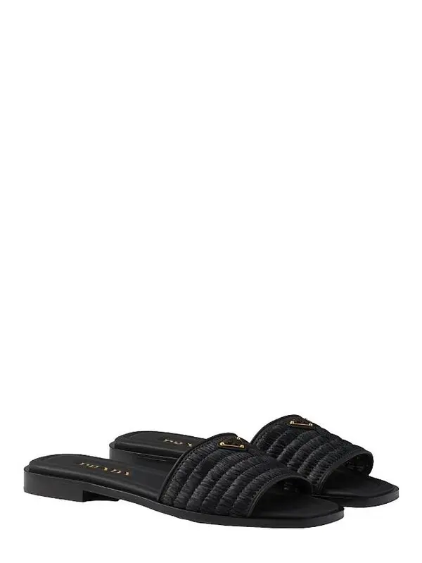 Prada Leather Slides With Crochet Details - Black