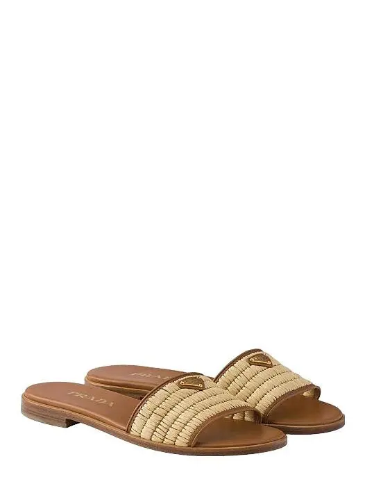 Prada Leather Slides With Crochet Details - Neutral