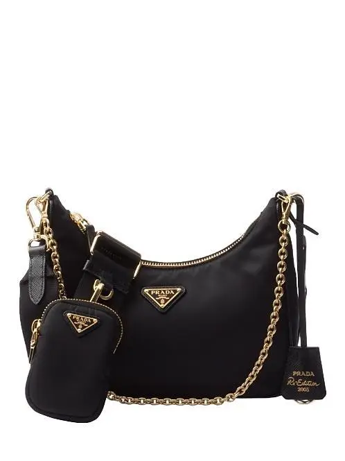 Prada Re-edition 2005 Re-nylon Bag With Saffiano Mini Bag - Black/gold