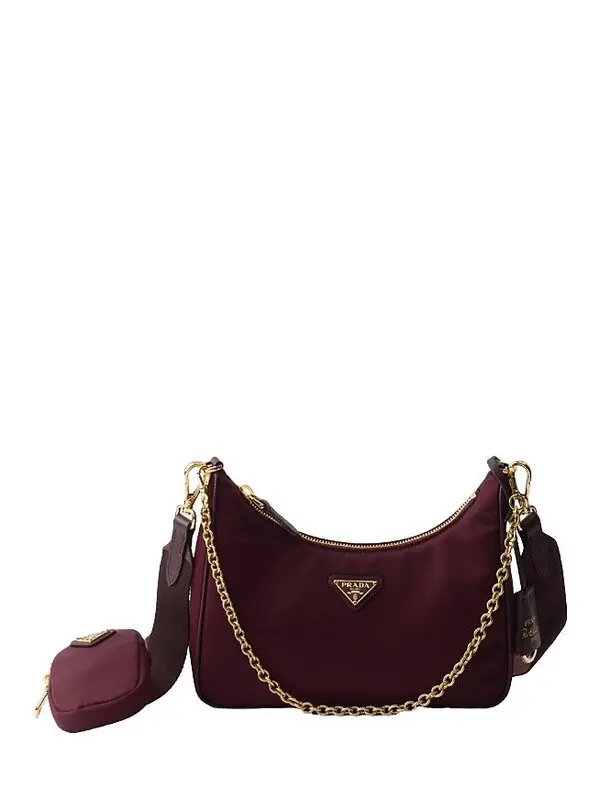 Prada Re-edition 2005 Re-nylon Bag With Saffiano Mini Bag - Burgundy