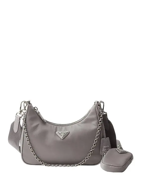 Prada Re-edition 2005 Re-nylon Bag With Saffiano Mini Bag - Light Grey