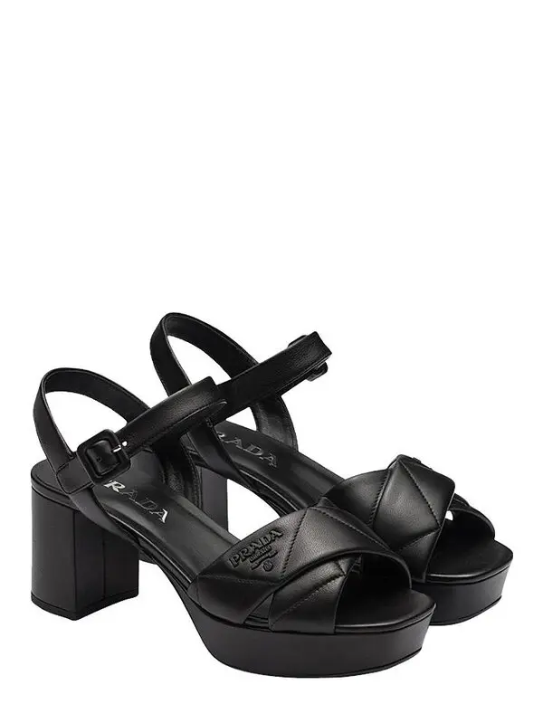 Prada Quilted Nappa Leather Platform Sandals - Black