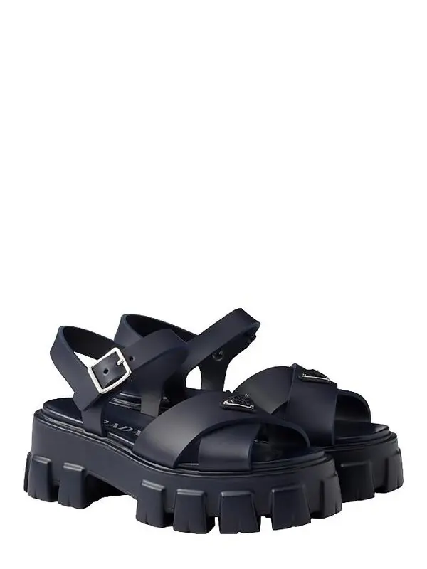 Prada Monolith Rubber Sandals - Blue