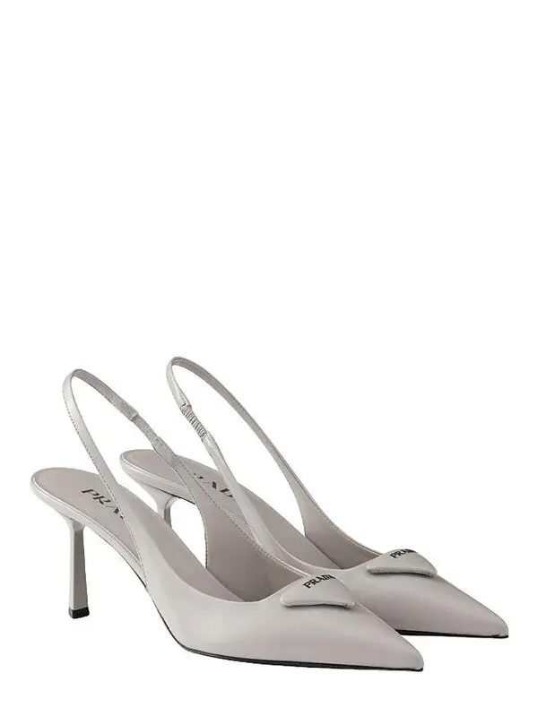 Prada Brushed Leather Slingback Pumps - Granite Grey