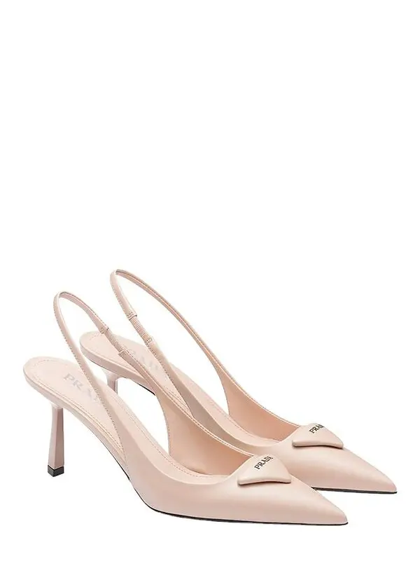 Prada Brushed Leather Slingback Pumps - Powder