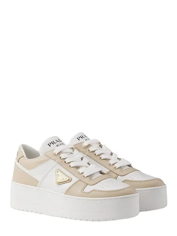 Prada Downtown Leather Sneakers - Desert/white