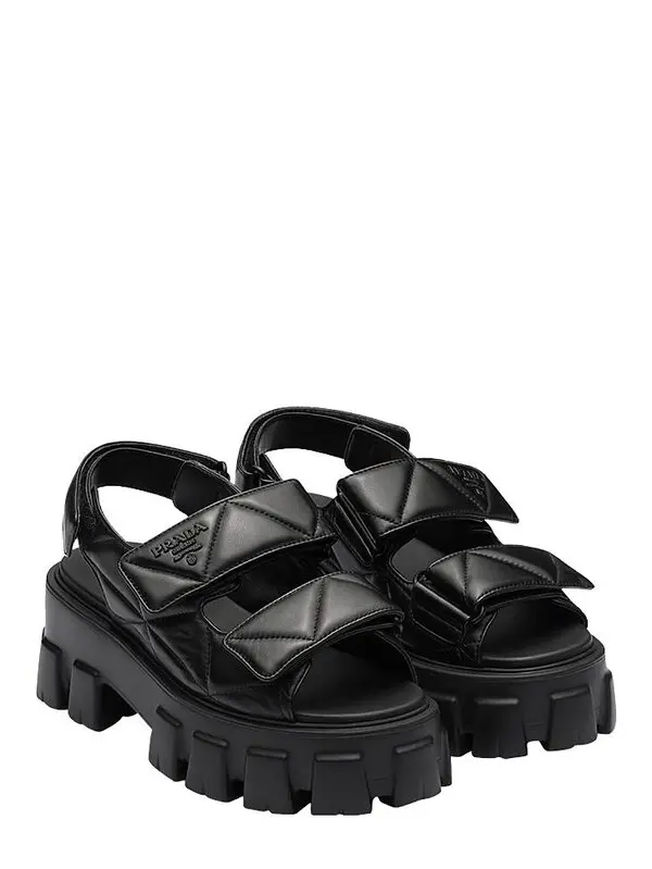 Prada Monolith Nappa Leather Sandals - Black