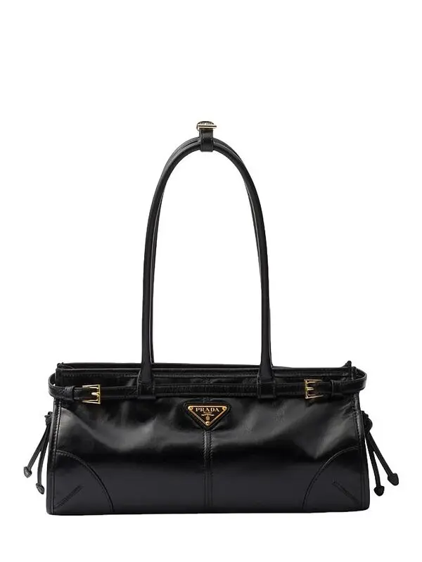 Prada Bonnie Medium Convertible Leather Shoulder Handbag - Black