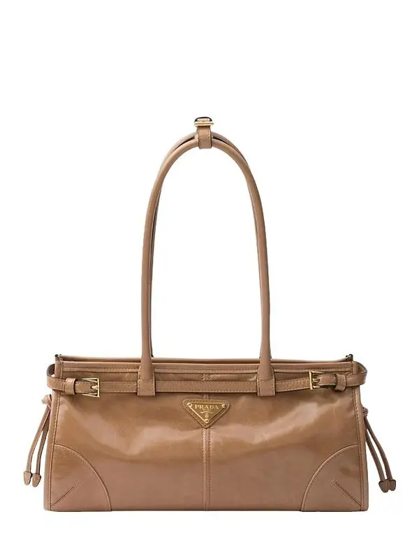 Prada Bonnie Medium Convertible Leather Shoulder Handbag - Cameo