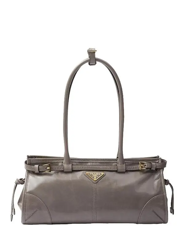 Prada Bonnie Medium Convertible Leather Shoulder Handbag - Pewter