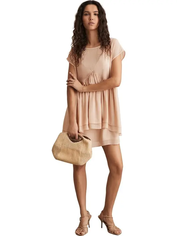 REISS Minerva Tiered Mini Dress - Pale Pink