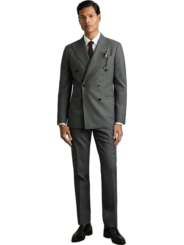 REISS Malibu Regular-fit Double-breasted Sharkskin Wool-blend Suit Blazer - Charcoal Grey