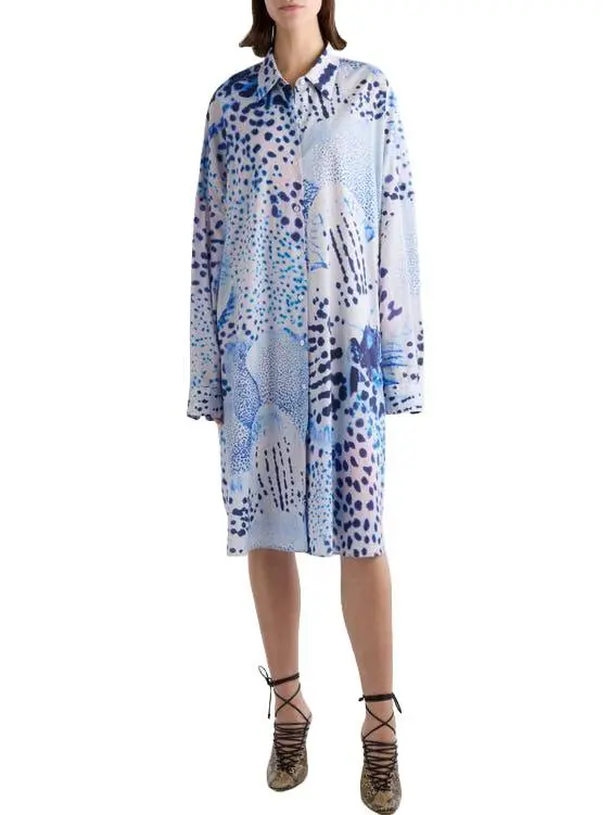 Dries Van Noten Dasia Orchid Spot Cotton Shirtdress - Blue