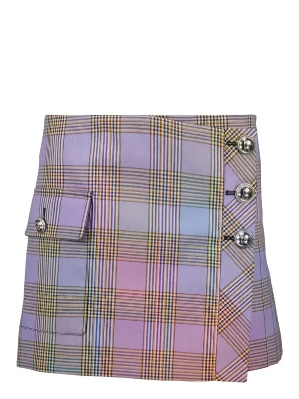Rabanne Checked Pleated Mini Skirt - Purple