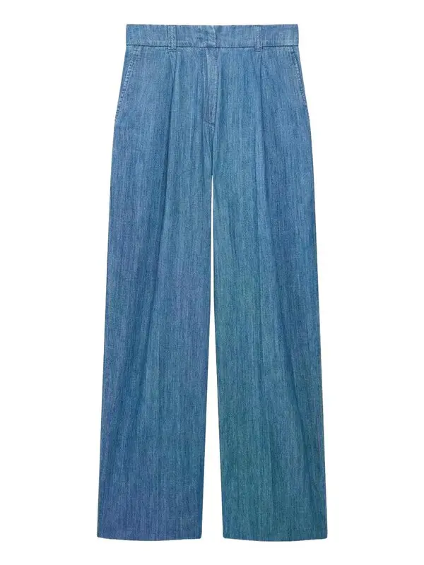 Another Tomorrow Wide-leg Chambray Trousers - Blue