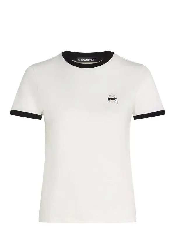 Karl Lagerfeld Ikon Contrasting-trim Petite T-shirt - White