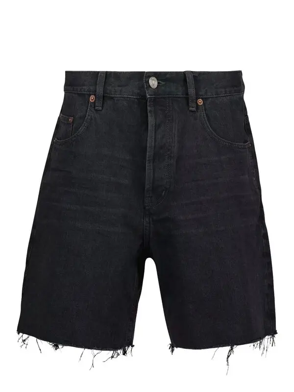 Saint Laurent Frayed Hem Denim Shorts - Black