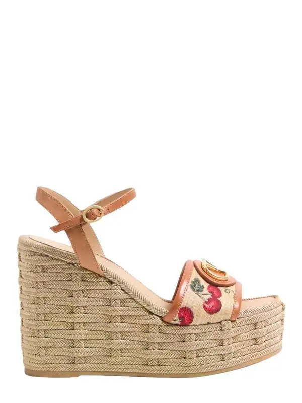 Valentino Garavani Vlogo Signature Cherryfic-print Wedge Sandals - Neutrals