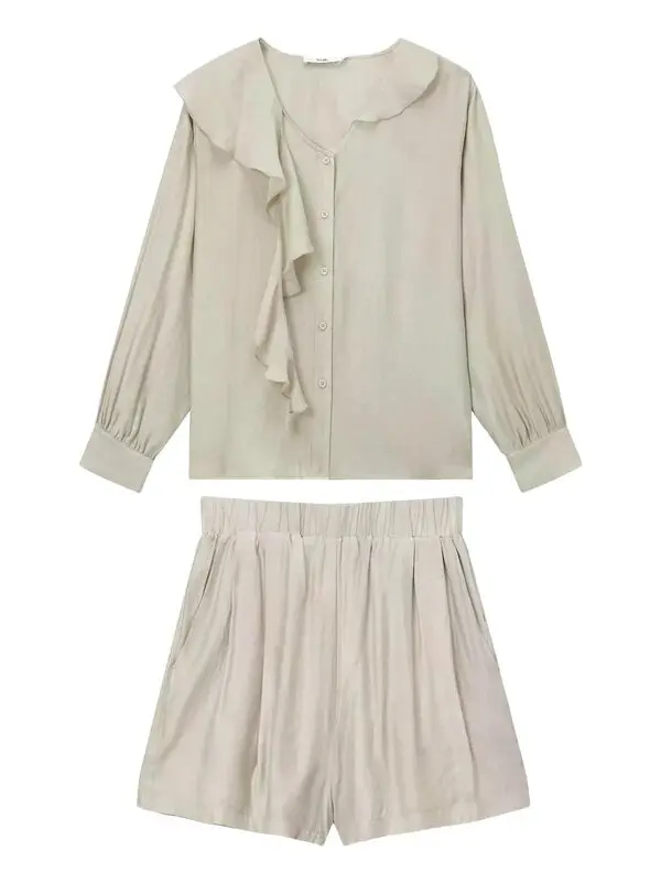 B+AB Ruffle-detail Blouse And Shorts Set - Neutrals