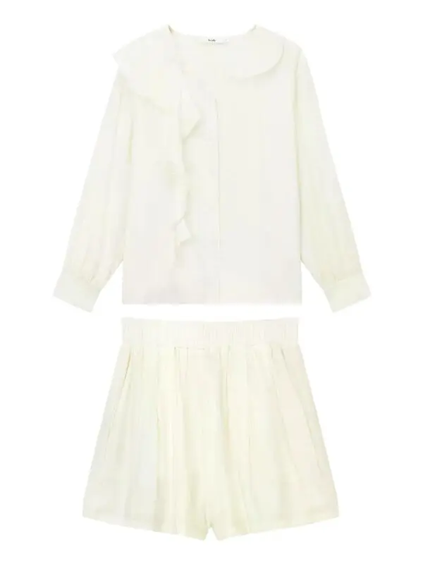 B+AB Ruffle Blouse And Shorts Set - Neutrals