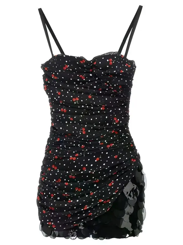 DES_PHEMMES Ruched Polka-dot Dress - Black
