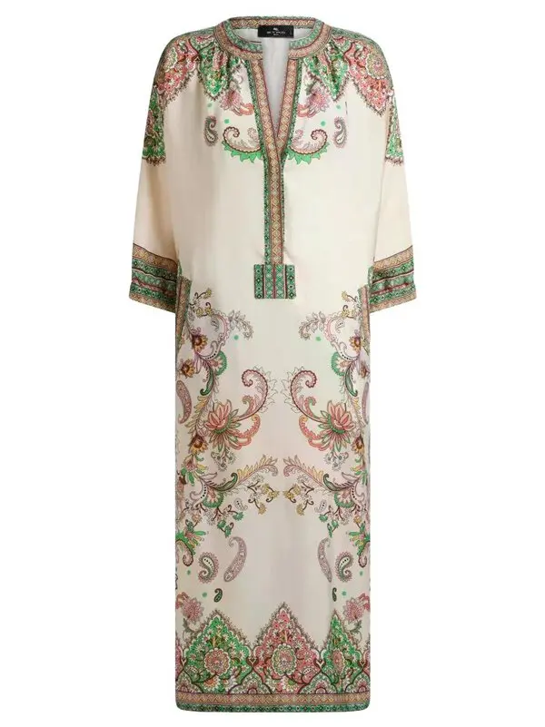 Etro Paisley-print Midi Dress - Neutrals