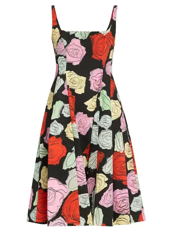 Marni Sleeveless Rose-print Cotton Poplin Midi Dress - Black