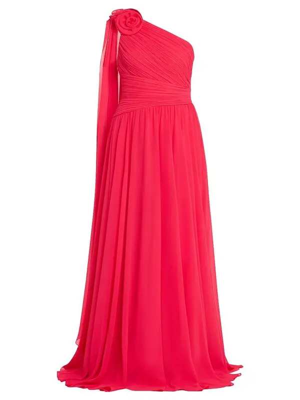 Rickie Freeman For Teri Jon Draped One-shoulder Pleated Gown - Fuchsia