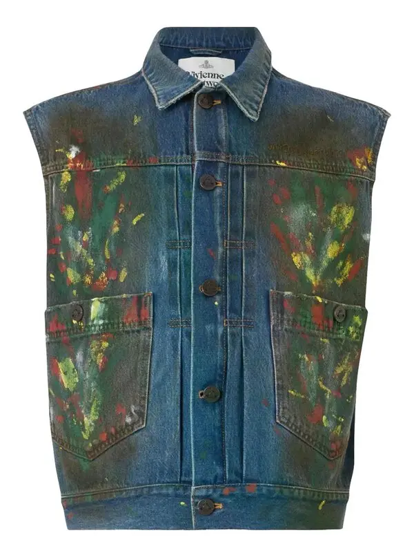 VIVIENNE WESTWOOD Marlene Paint-splattered Denim Gilet - Blue