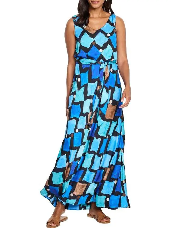 NIC+ZOE Bianca Sea Glass Sleeveless Maxi Dress - Blue Multi