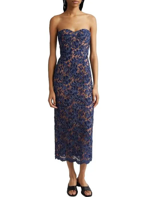 Michael Kors Strapless Lace Sheath Dress - Indigo