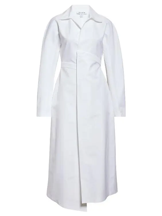 Alaïa Long-sleeve Cotton Poplin Midi Wrap Shirtdress - Blanc