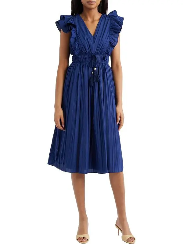 Eliza J Ruffle Trim Pleat Dress - Navy