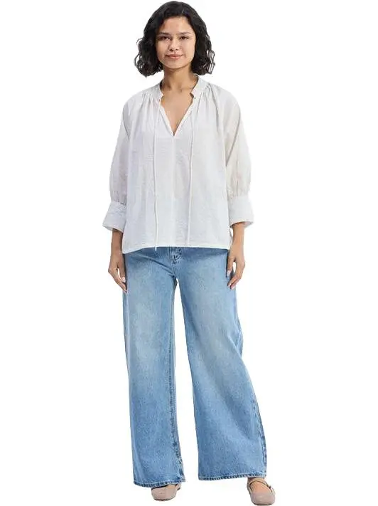 REISTOR Relaxed Fit Top With Front-tie - Striped Horizon