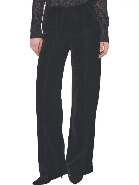 AS By DF Fiona Velvet Straight Leg Trousers - Black
