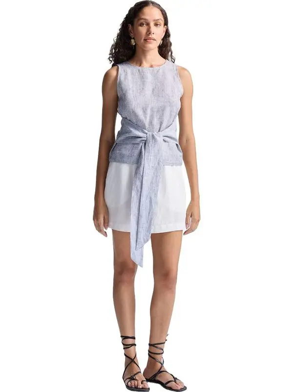 REISTOR Front-tie Striped Linen Top - Pin Striped Linen