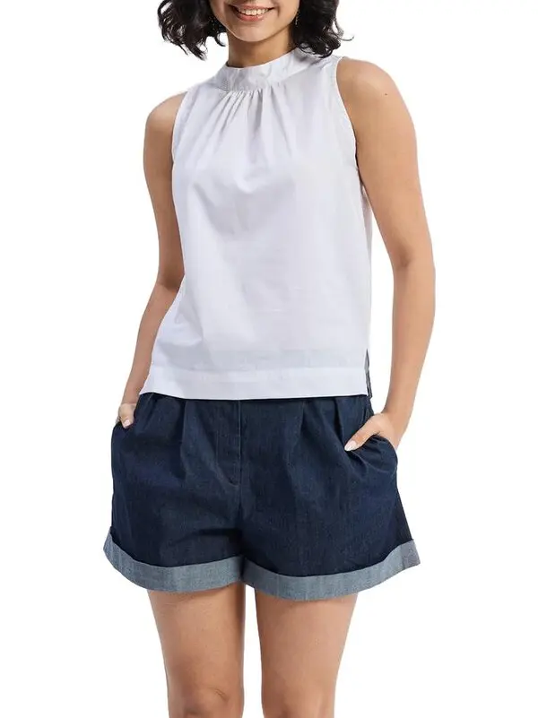 REISTOR High-neck Top With Gathers - White