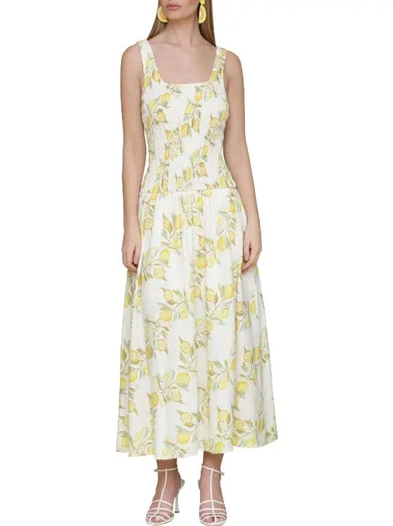 Avec Les Filles Smocked Sleeveless Maxi Dress - Lemon Vine