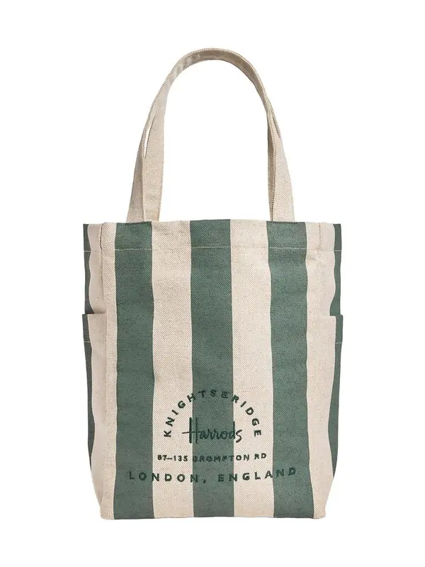 Harrods Jute Striped Logo Tote Bag - Green