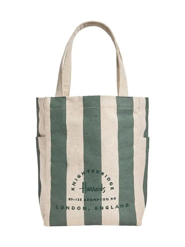 Harrods Jute Striped Shopper Tote Bag With Logo - Green