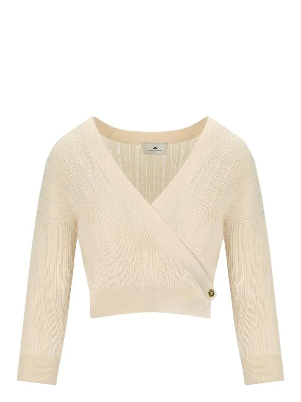 Elisabetta Franchi Knitted Top With V-neck - Beige