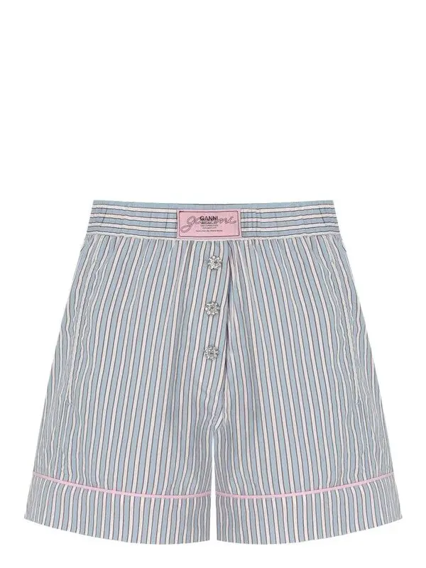 GANNI Striped Chambray Shorts - White