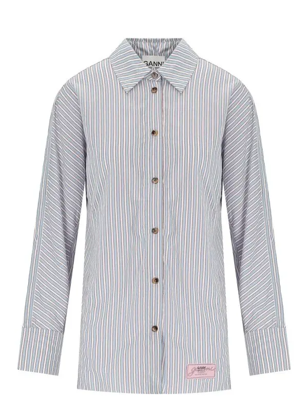 GANNI Striped Chambray Shirt - Light Blue