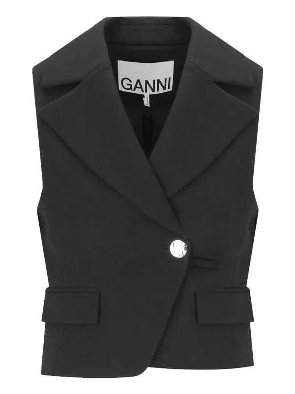 GANNI Crêpe Vest - Black