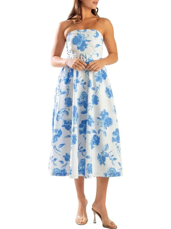 FREEMARKET Floral Strapless Midi Dress - Blue