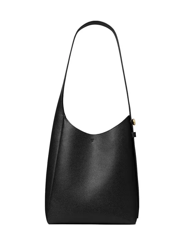Tory Burch Small Romy Pebble Leather Hobo Bag - Black