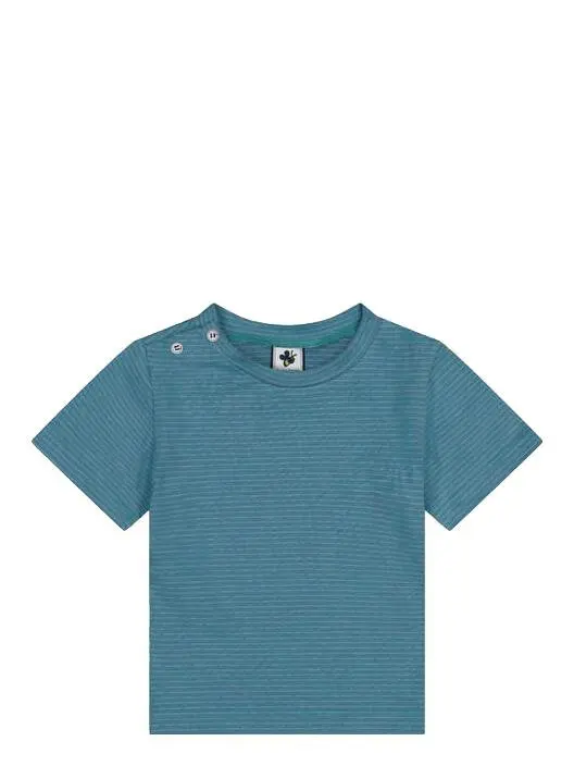 Busy Bees Henry Button Tee - Blue Green Mini Stripe