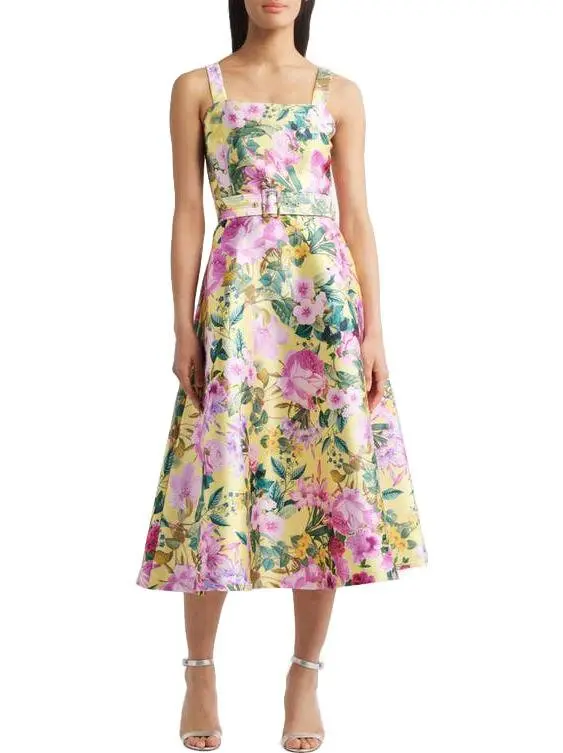 Julia Jordan Floral Fit & Flare Midi Dress - Yellow Multi