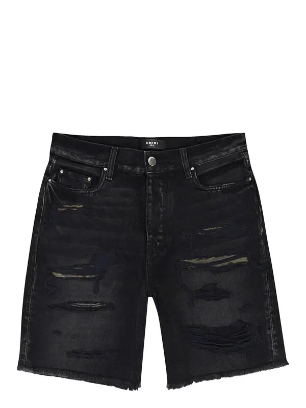 Amiri Camo Patch Denim Shorts - Black